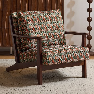 复古单人沙发客厅新款阳台休闲椅小户型洽谈沙发椅胡桃木单椅