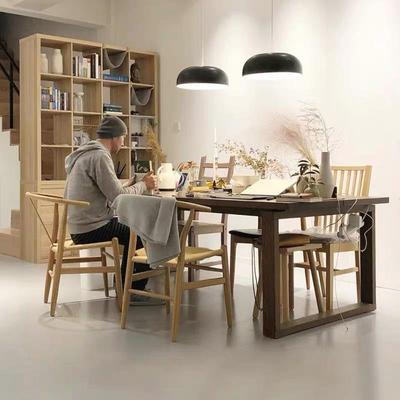 约家用餐厅白吃蜡木长饭桌桌原木莫比恩工作台实木餐简桌椅MC7-18