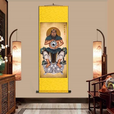 伏羲丝绸卷轴装饰挂画女娲娘娘卷轴画三皇人物画像新款伏羲炎帝神