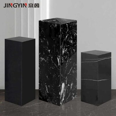 大理石底座雕塑展示台客厅民宿黑色摆件中古风石柱子装饰墩子落地