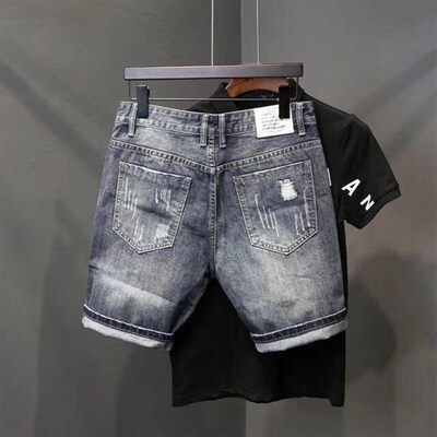 Summer Five-point Pants Mens Straight Ripped Nostalgic Deni