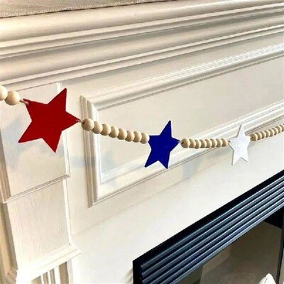 Independence Day Garland For Mantle 4.1ft Stars Banner With