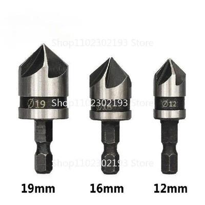 1set+82+Degrees+Chamfer+Drill+Bit+Set+12/16/19mm+5+Flute