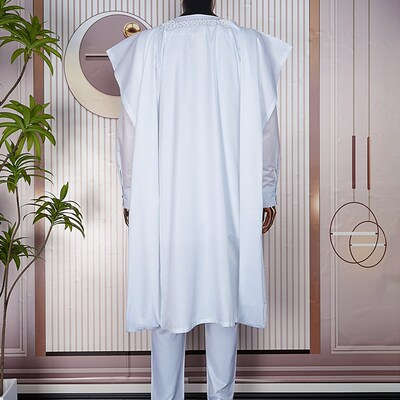 H&D African Clothes for Men Traditional Bazin Embroidery Whi