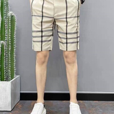 Summer Outer Wear Plaid Shorts Mens Quarter Pants Thin Casu