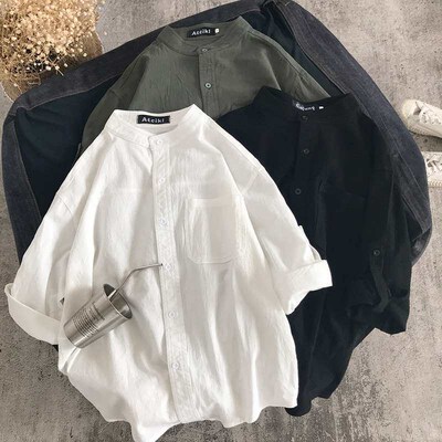 Short-sleeved Shirt Mens tendy Half-sleeved Middle-sleeved