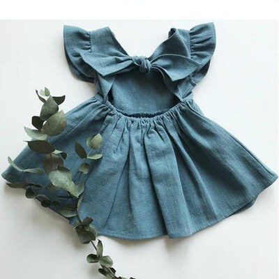 Korean Style Summer Infant Girls Dress Flying sleeve Cotton