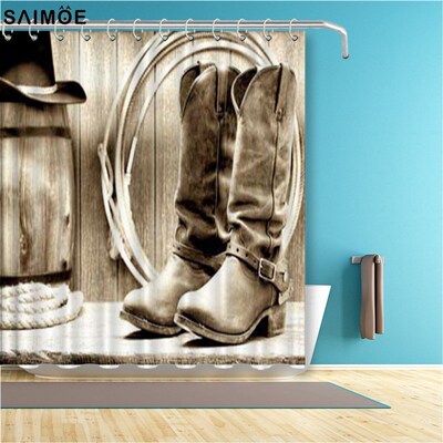 Vintage Cowboy Bathroom Curtain Retro Pasture Waterproof Sh