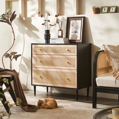 中古储物柜复古藤编三斗柜侘寂风玄关柜斗柜抽柜置物收纳柜