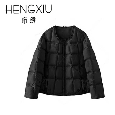 珩绣2025冬季新款90白鸭绒豆腐块简约时尚纯色羽绒服X-250879