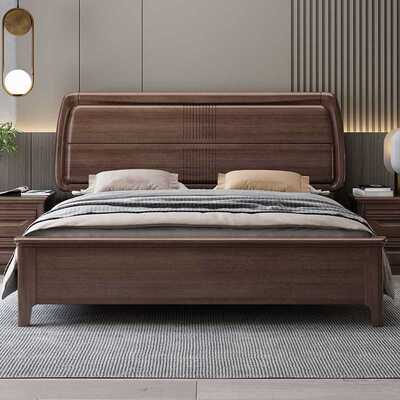 江西赣州南康实木床箱框结构1米5加床垫1900mm总长的胡桃木双人床