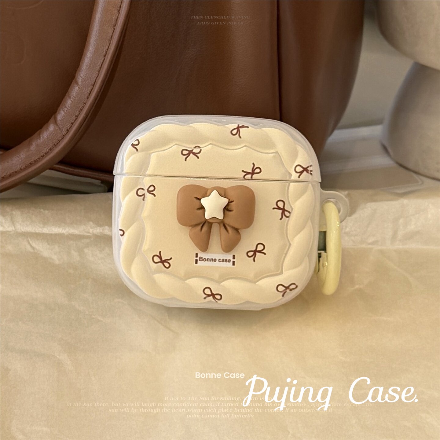 棕色蝴蝶结苹果AirPodsPro2保护套4代新款3代蓝牙耳机1/2挂件包
