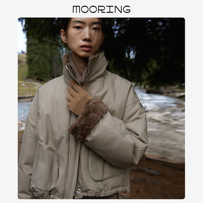 MOORING泊 巴恩风廓形复古保暖拼接夹克外套90白鹅绒短款羽绒服女