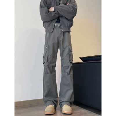 美式复古夏季男多袋直筒工装裤
