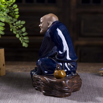 静观罗汉 石湾陶瓷公仔 书房书桌客厅电视柜装饰摆件 家居饰品