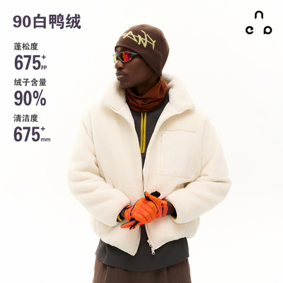 NEVER EMPTY拼接贴布羊羔毛90白鸭绒羽绒服男女款冬季保暖外套潮