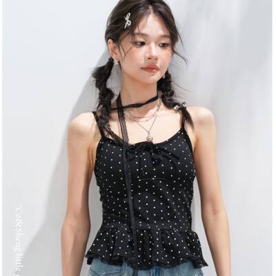 夏季薄款洋气黑白波点吊带背心