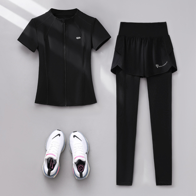 专业跑步女运动套装夏季2025新款瑜伽服户外晨跑速干衣训练健身服