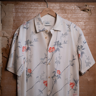 「已售」SageSalt古董正绢浅蓝花卉短袖衬衫 One of a kind