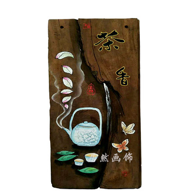 复古怀旧背景墙面装饰挂件手绘风化木板画老木头饭店农庄墙壁挂饰