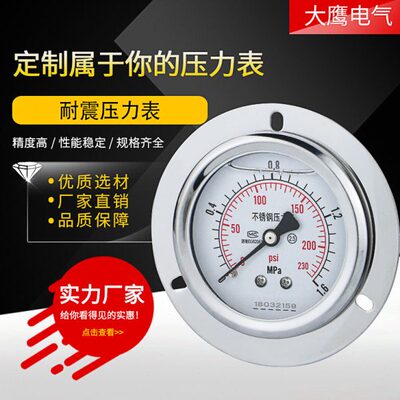 不锈钢耐震压力表YN60ZTBF背接式油压气压水压2分4分M14*1.5轴向