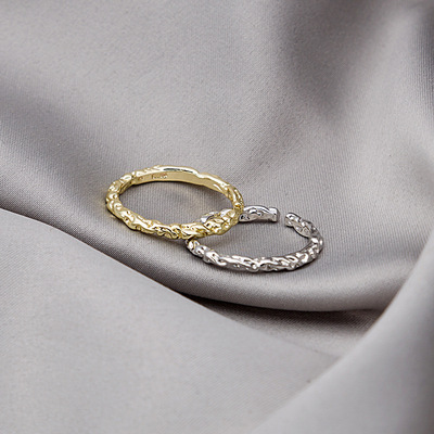 韩版复古纹理素圈女戒