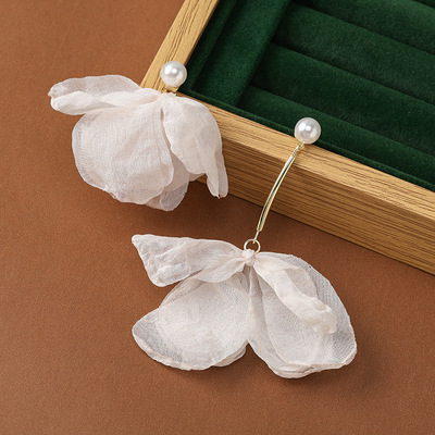 雪纺花朵珍珠耳环女32