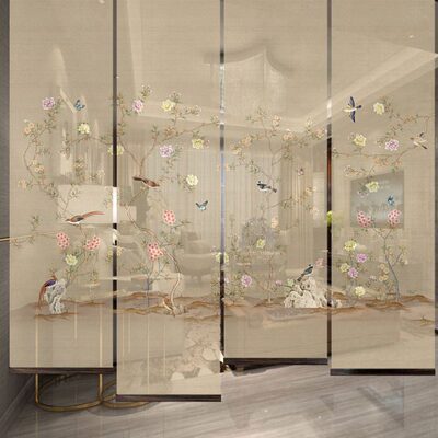 窗帘免打孔杆卷帘软隔断屏风入户软隔断屏风帘悬挂帘式屏风0472鸟