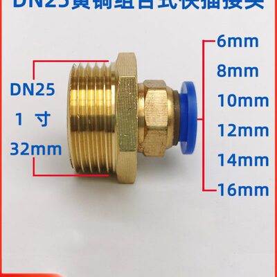 一寸 DN25 G1外螺纹快插接头 接外径4~12/16mm PU气管 外丝PC直通