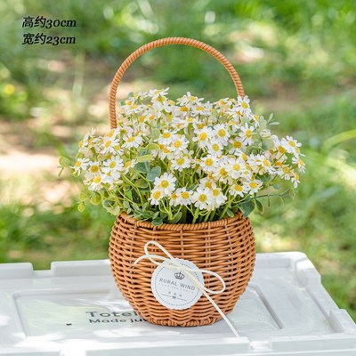 小雏菊插花花篮仿真花露营野餐人造花假花绢花装饰花摆件拍照道具