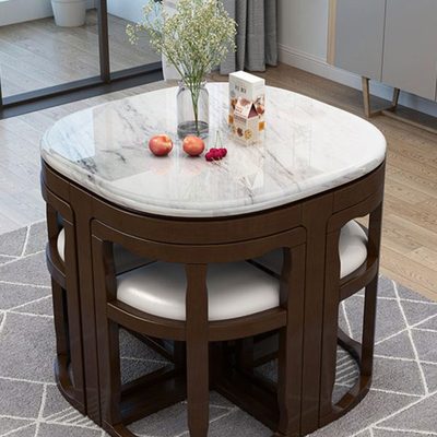 大理石简约现代小户型餐厅家用轻奢正方形省空间全实木餐桌椅组合