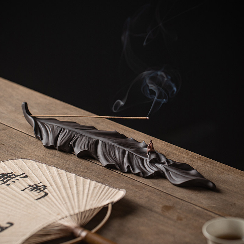 禅意中式紫砂陶瓷线香插香座创意茶室空间桌面摆件香托香盘卧香炉
