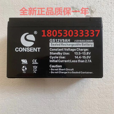 光盛CONSENT蓄电池GS12V9AH应急电源专用电梯音响电瓶船舶UPS