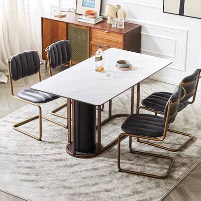 美式计CS130师中设古餐椅复古铁艺椅弓形椅单软休包靠背闲家用餐