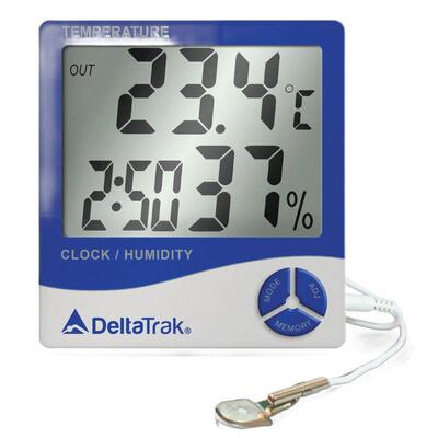 DeltaTrak13309大屏壁挂温湿度仪内外双探头℃℉可调极值数字时钟
