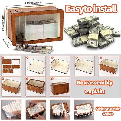 跨境Money Box with Counter木质存钱罐儿童储蓄罐家居柜台工艺品