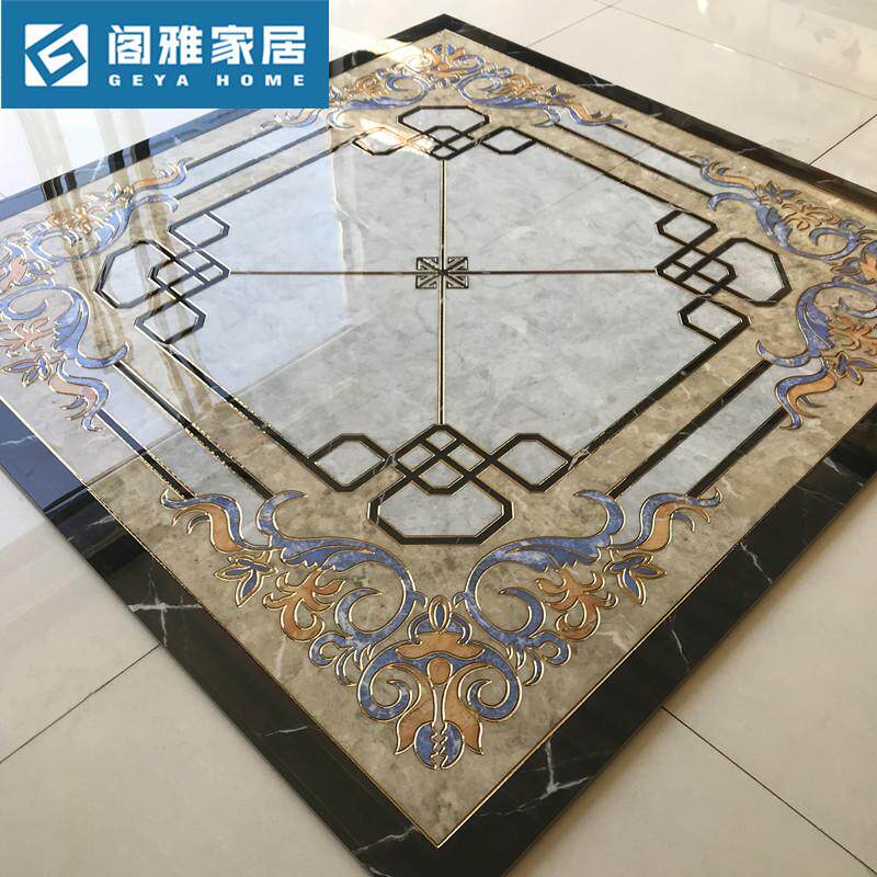 客厅微晶石拼花瓷砖800x800抛晶砖灰色餐厅过道入户玄关地砖拼花