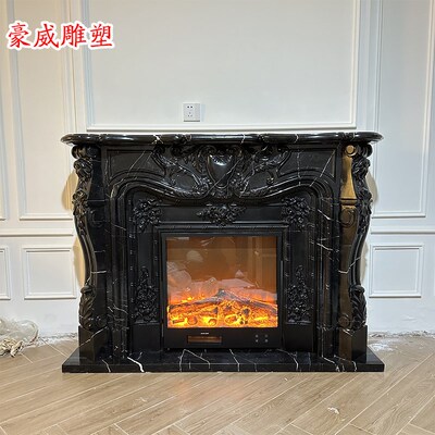 大理石壁炉石雕欧式黑q白根法式浮雕电视装饰取暖石材壁炉定制