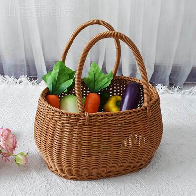 仿编织纳筐购物篮礼品篮家藤用水果篮手提买菜篮收子XHI蔬野餐篮