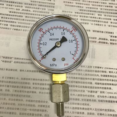 压力表 双刻度 Y-60 1mpa 150psi 加不锈钢接头变m8x1 表直径60mm