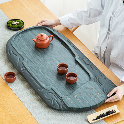 天然绿木纹石茶盘茶台家用办公茶室高端乌金石茶托盘功夫茶具茶海