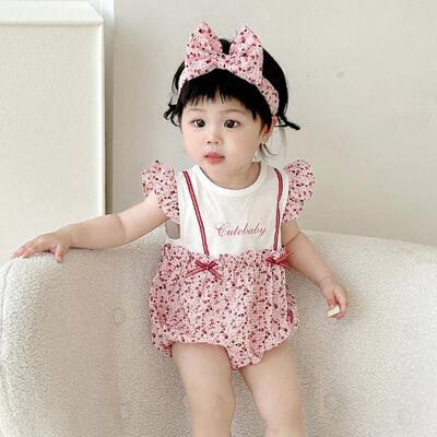 2025夏季新款女童拼接碎花连身衣儿童甜美包屁女宝宝哈衣爬服5273
