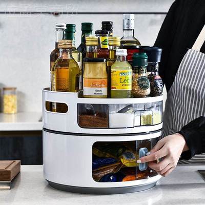 厨房料转调料架旋多层透明酱油醋瓶收纳置物架家台面用NLO调瓶调