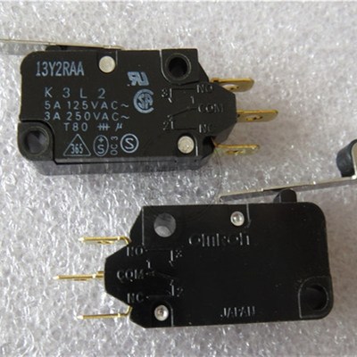 进口日本OMRONOMRON K3L2微动开 关3脚带柄带轮行程轻便开