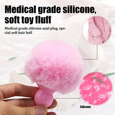 Siliacone Anal Plug Plush Rabbit Tail Sex Toy for Women Men
