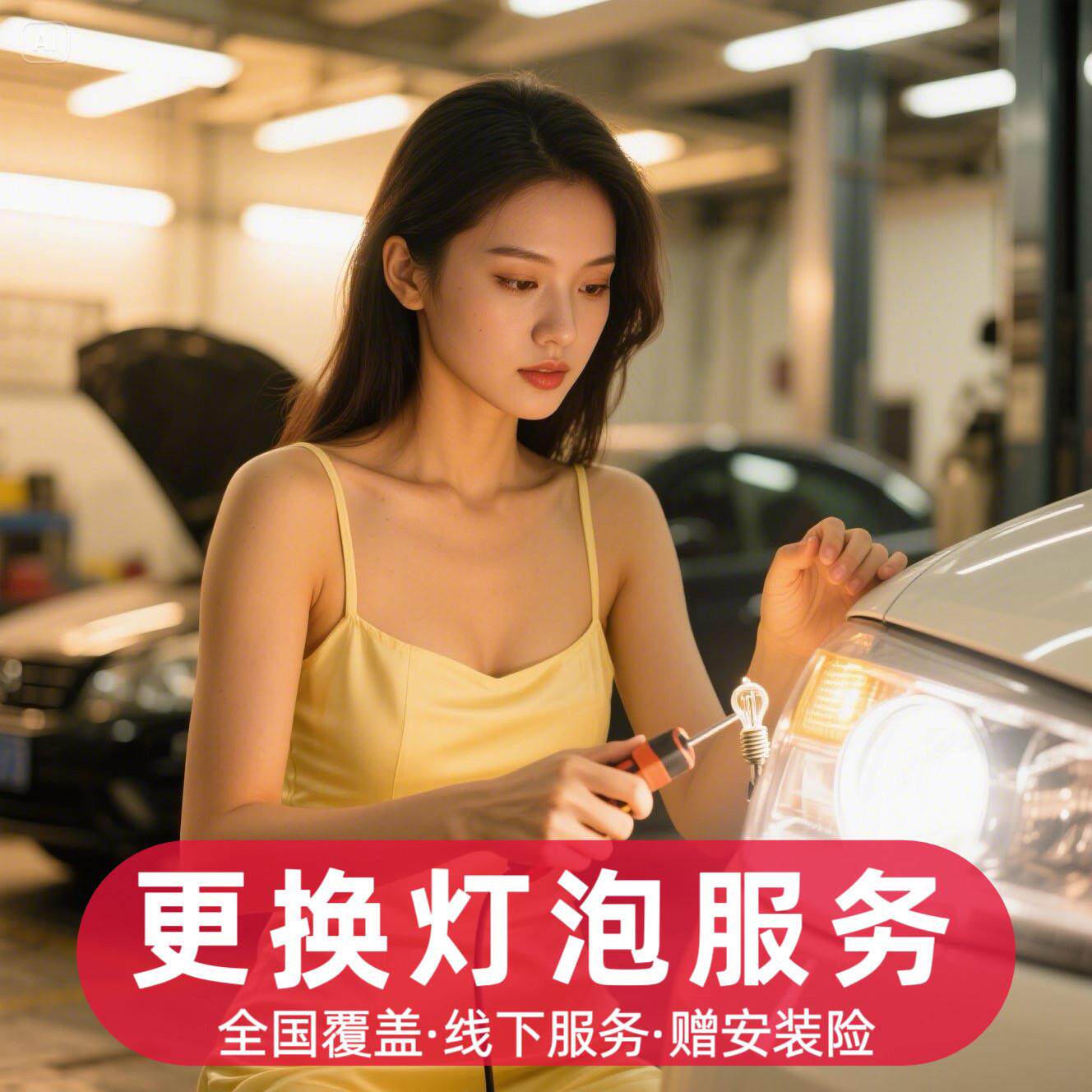更换远近光汽车LED大灯灯泡 前照明灯安装服务车灯工时费 不拆杠