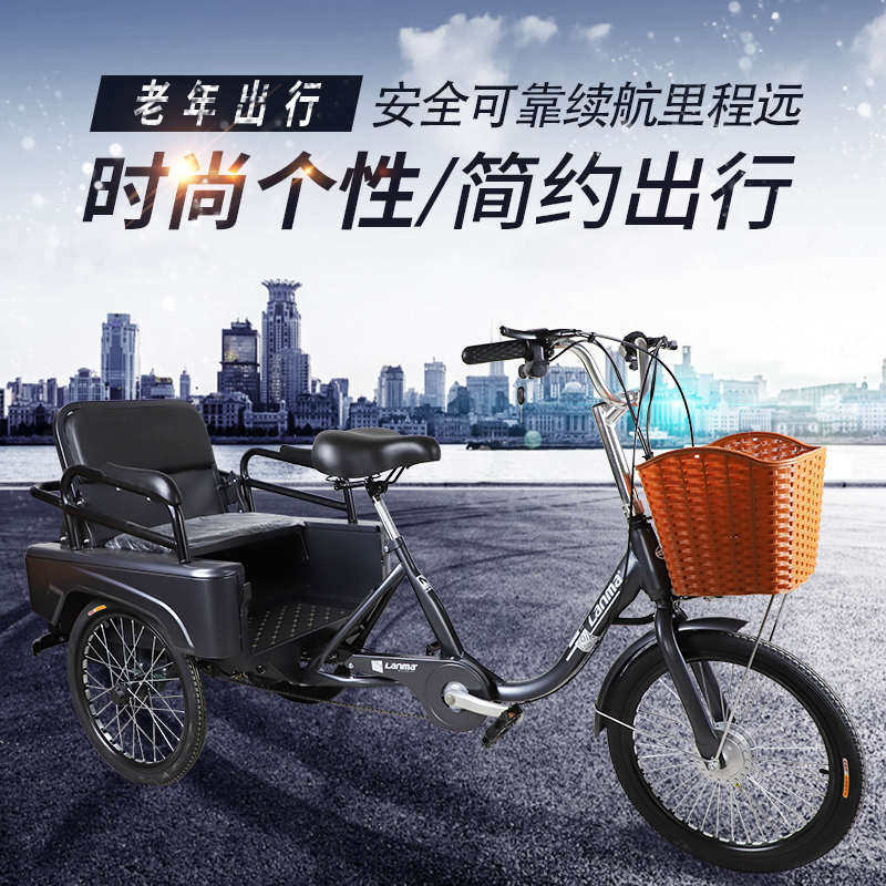 蓝马老人电动三轮车人力脚踏助力代步H车载人拉货接送孩子锻炼轻