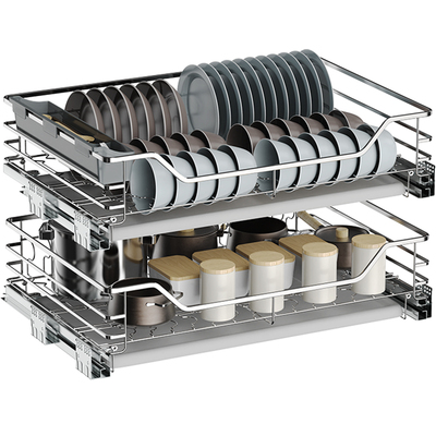 46深柜碗蓝500橱柜内置r304不锈钢800拉篮600厨房850抽屉碗篮收纳