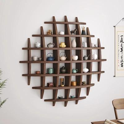 实木茶具杯子茶杯收纳架挂墙茶室置物架多宝阁博古架墙上格子架子