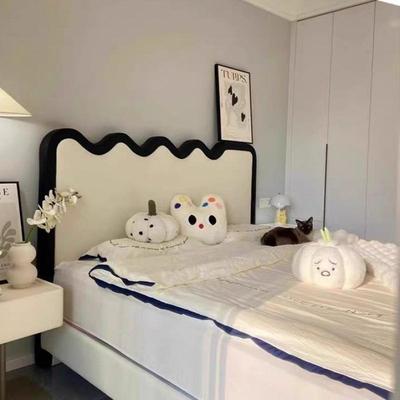 Fls法式轻床主卧床皮双人床奶油风复奢古涟漪床户型省EBJ空间小床